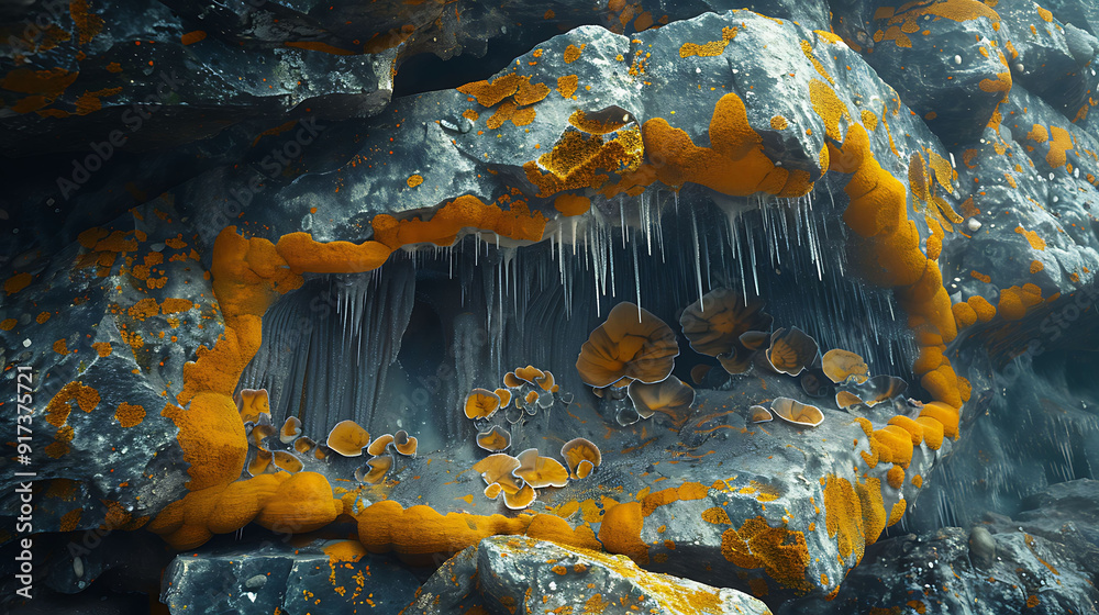 Subterranean lichen colonies thriving caverns of alien world where ...