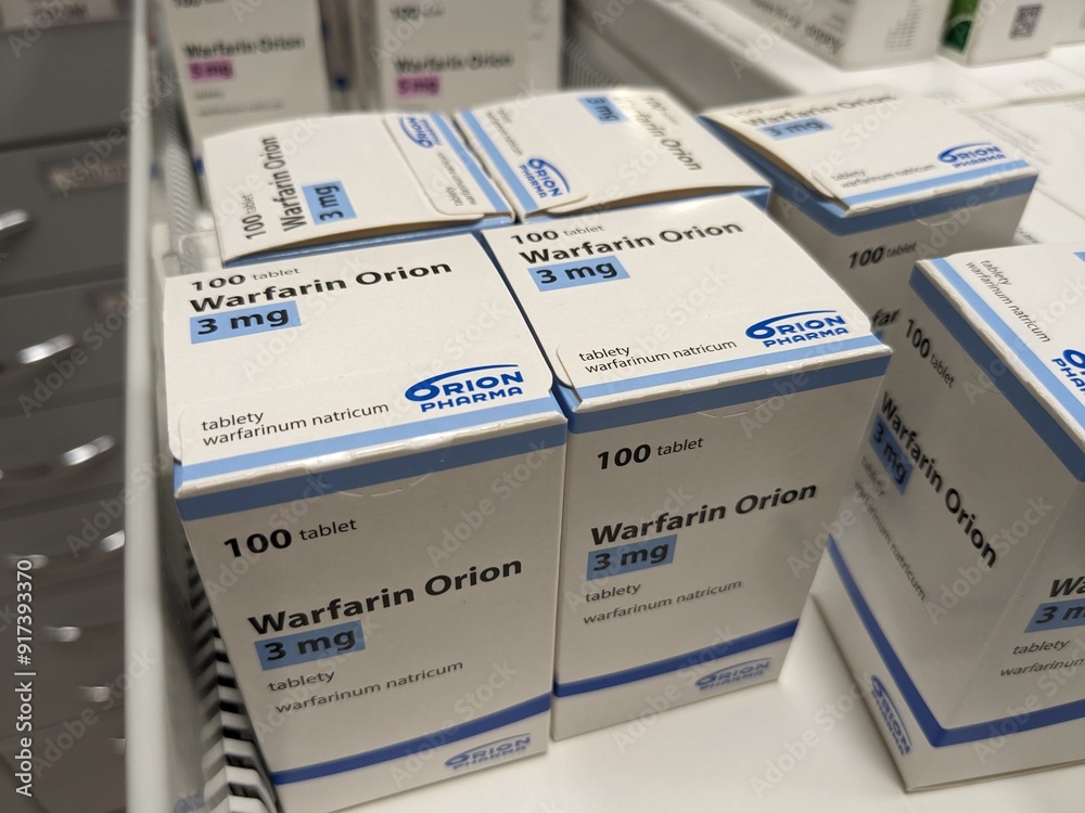 Prague,Czech Republic-August 10 2024: WARFARIN ORION box of medication ...
