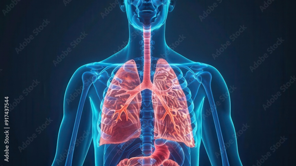 Detailed illustration of human lungs, showcasing anatomy and ...