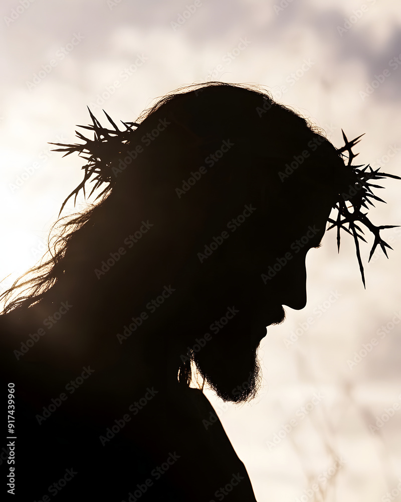 Silhouette of Jesus Wearing Crown of Thorns, Symbolizing Sacrifice and ...