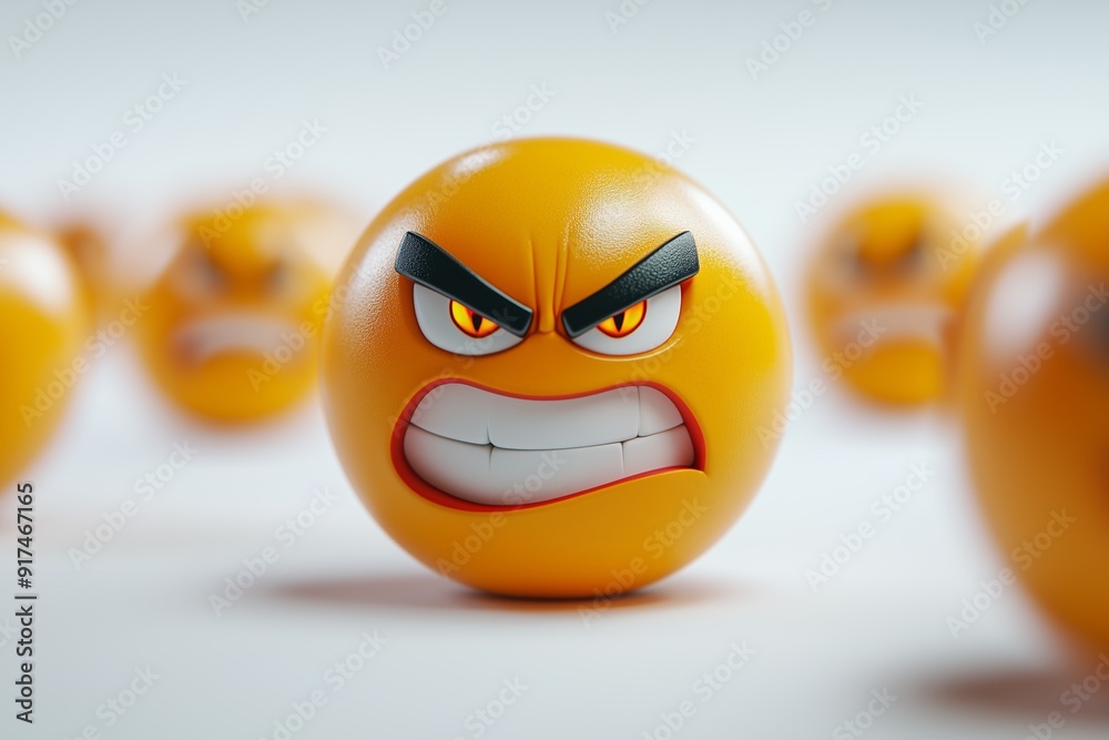 Angry Smiley Face Emoji Emoticon Generative Illustration on Blank White ...