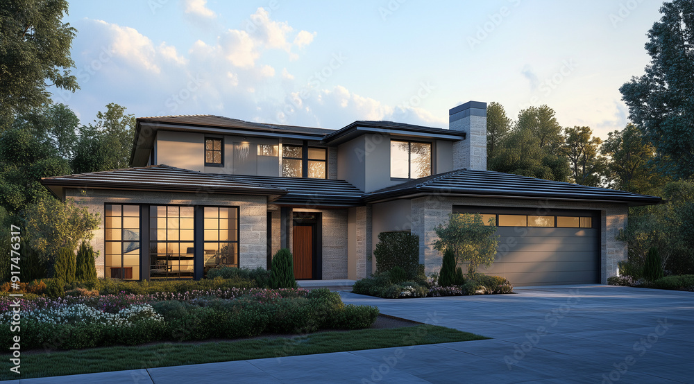 Artistic Rendering of Split-Level Home with a Shed Roof and Fiber ...