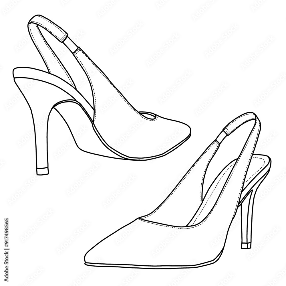 Women's Platform Heels Sky High Heel Sandals Shoe Line art, Technical ...