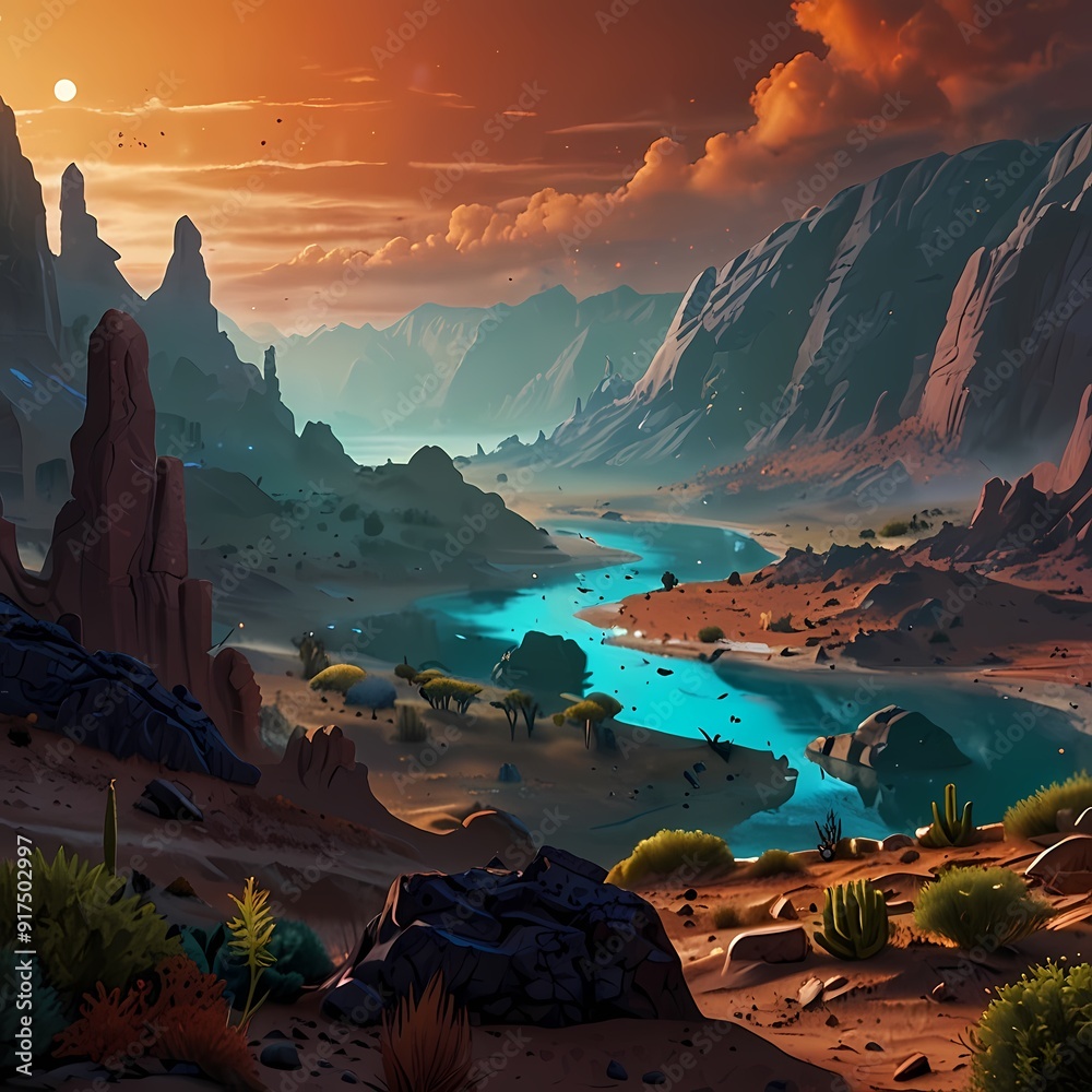 Alien Planet Landscape with Otherworldly Terrain and Exotic Flora – A ...