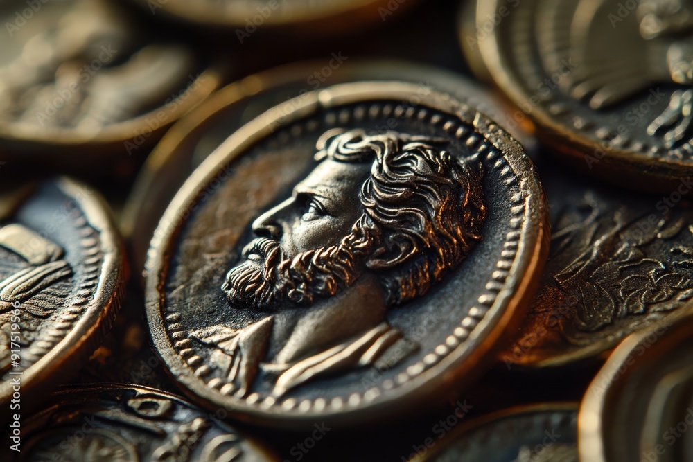 Macro photography ancient greek and roman coins depicting emperors ...