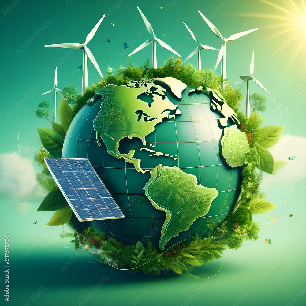 Sustainability as a Green Earth: A visual representation of the Earth enveloped by green vines ...