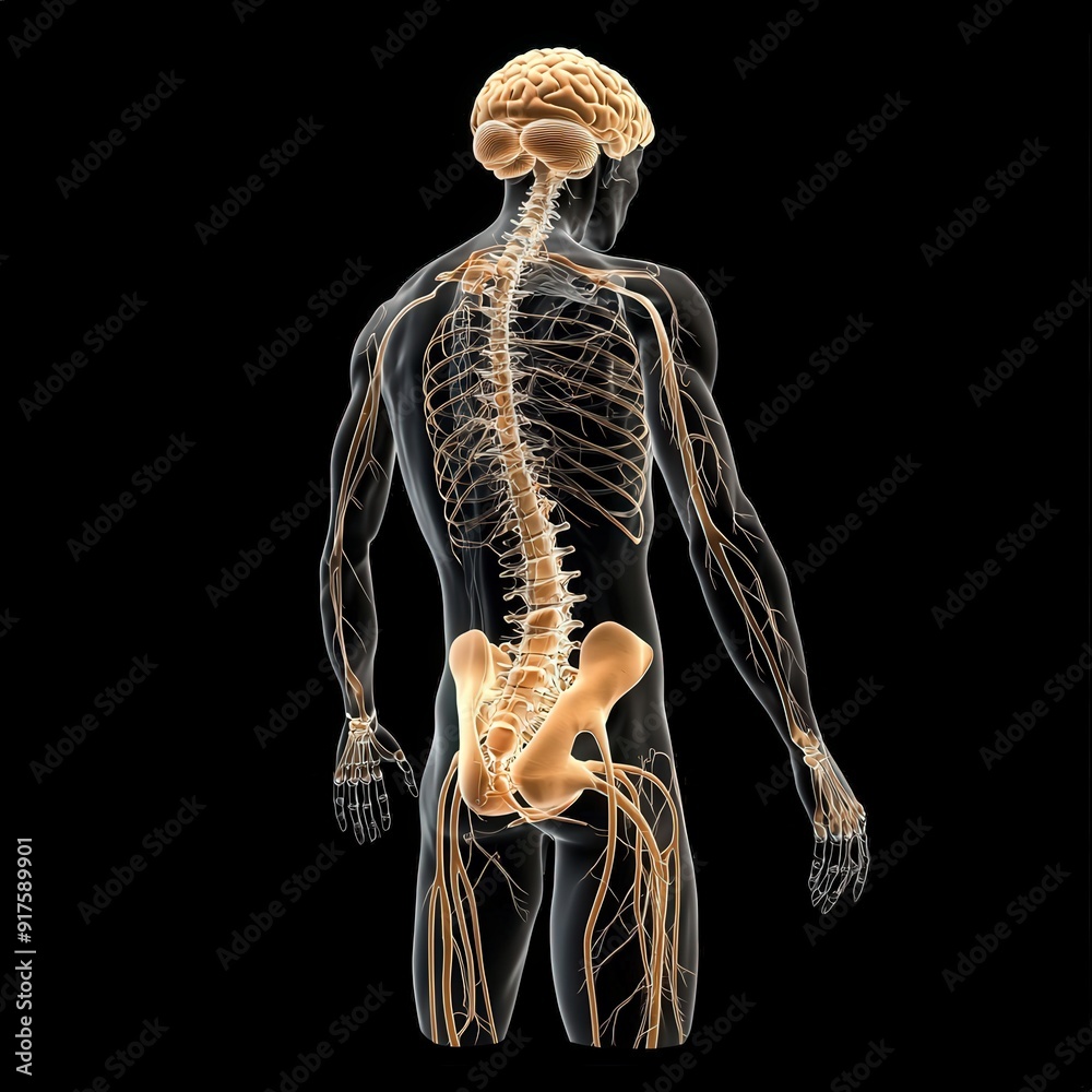 Diagram of the human nervous system highlighting the brain spinal cord ...
