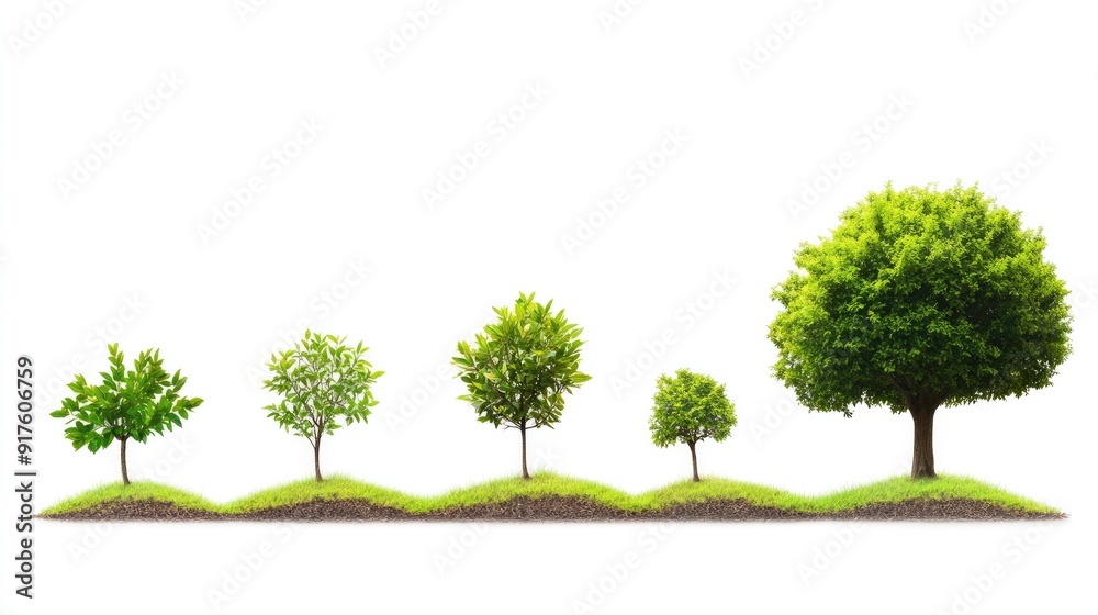 Growth stages of a tree, illustrated from seedling to fully grown tree ...