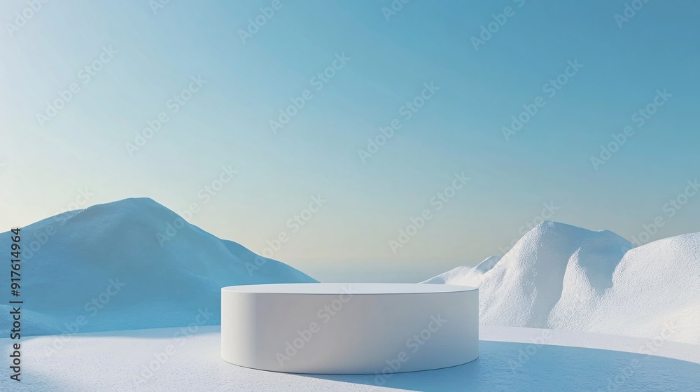 240804 10. White cylindrical pedestal mid-ground, abstract 3D natural ...