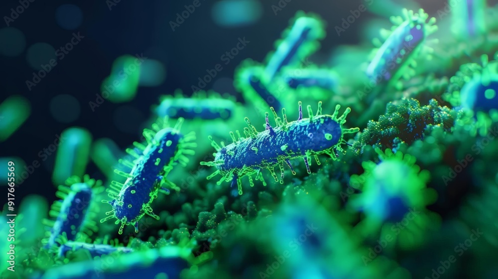Bacteria colonizing a plant root, with detailed prokaryotic structures ...