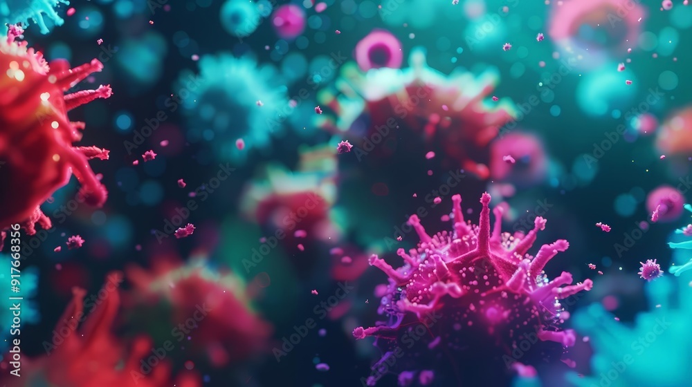 Microscopic view of sanitized surfaces with healthy microbes ...