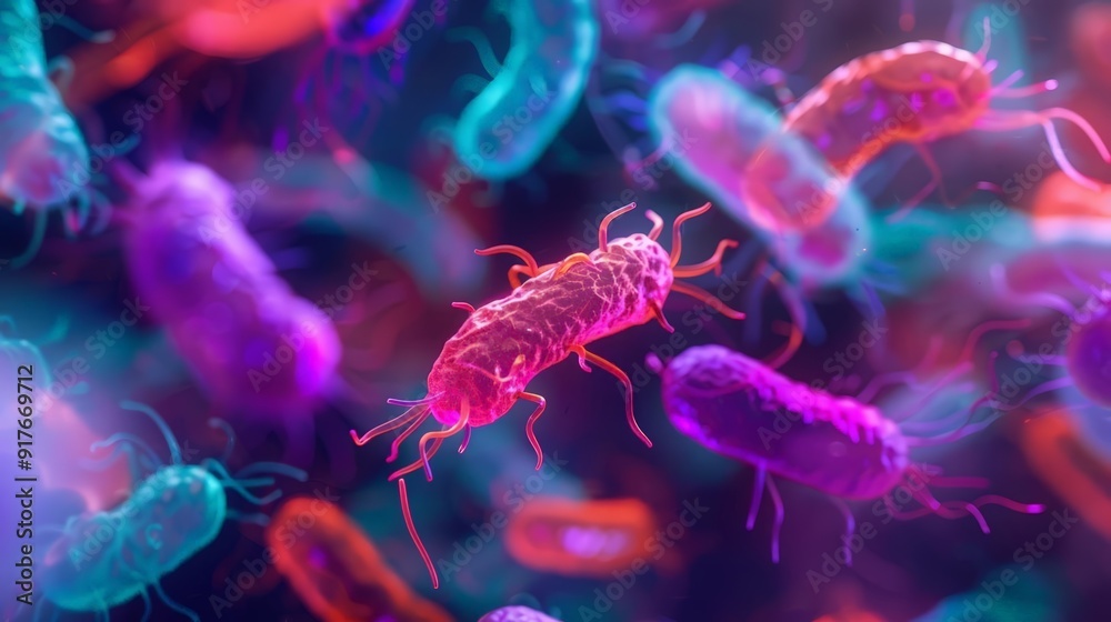 Protozoan parasites invading human cells, depicted in vibrant colors ...