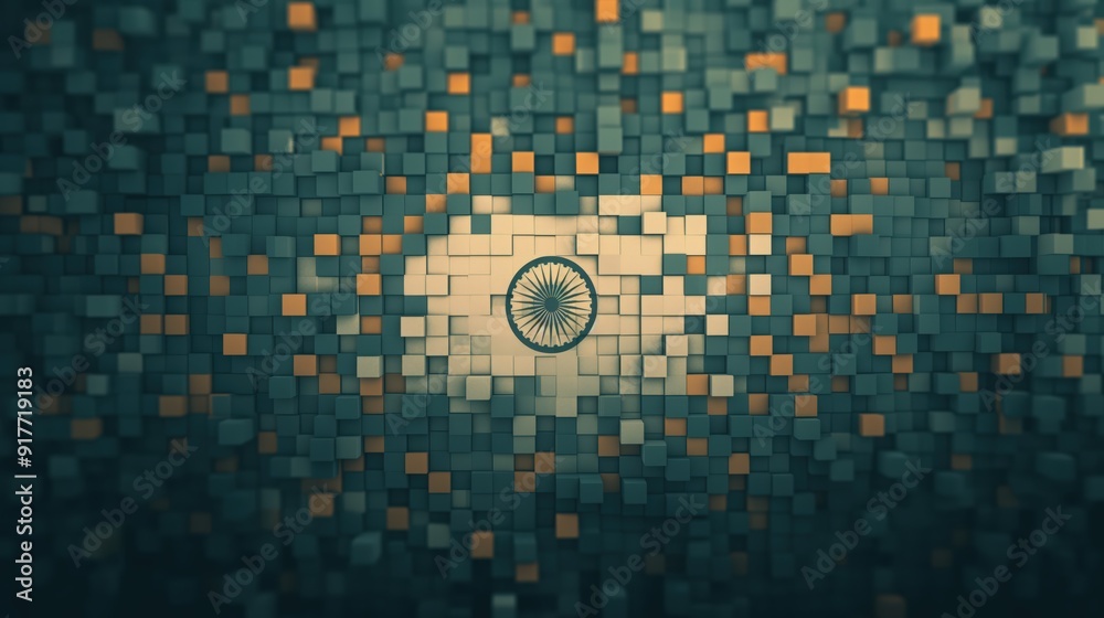 Abstract Indian Flag Pixelated Ashoka Chakra with Tricolour for Modern ...