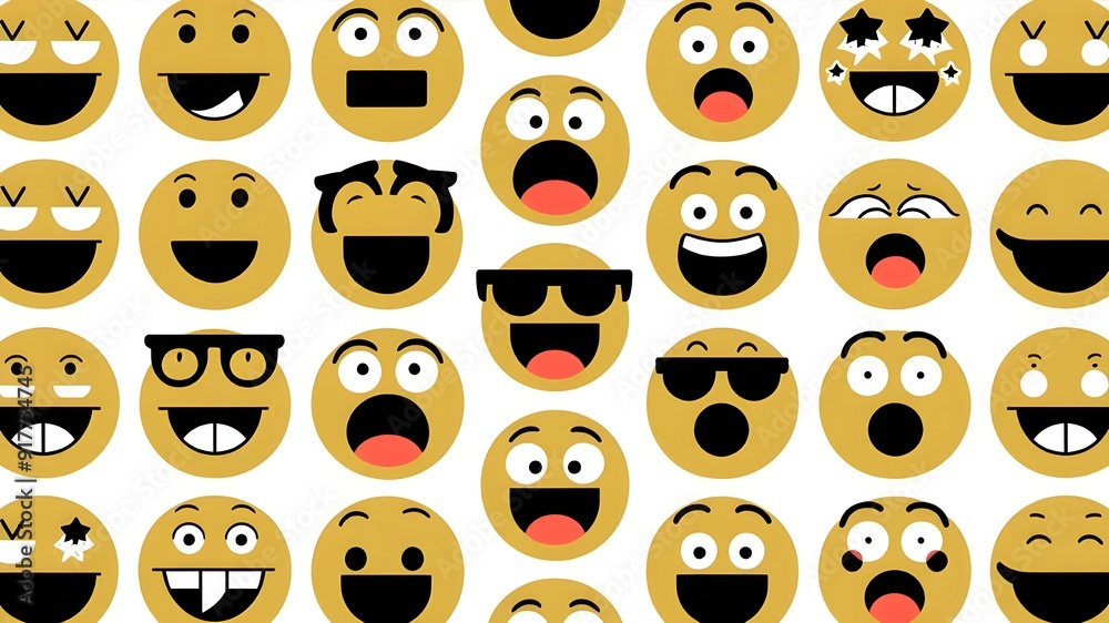collection of emoticons flat icons. Icons with emoji outline. Cartoon ...