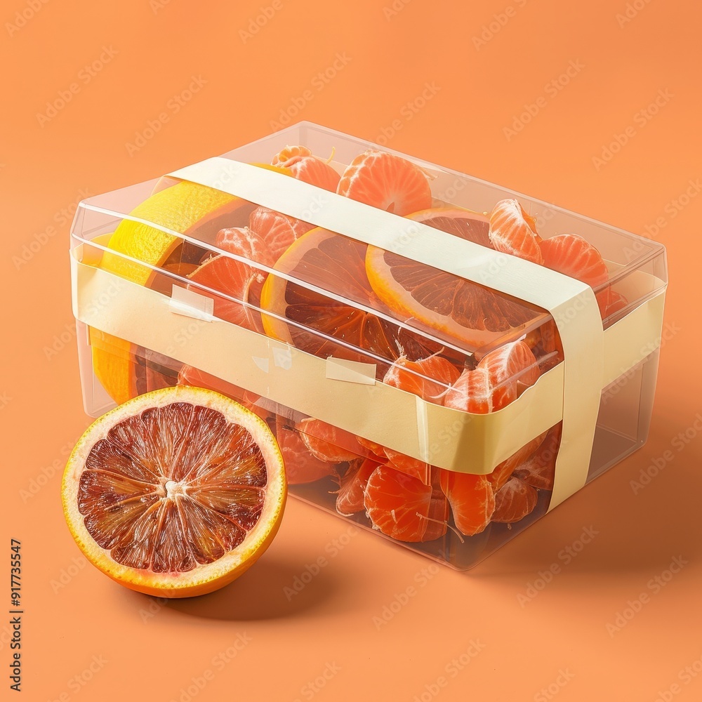 Fresh Oranges in Transparent Plastic Box Mockup with Strap-Paper Design ...