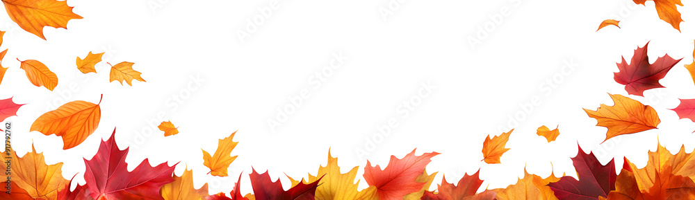 Autumn seamless transparent background with long horizontal border made ...