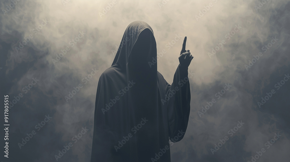 Ominous grim reaper emerging from a smoky, shadowy background, with a ...