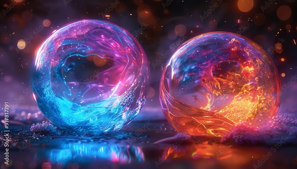 Generate a highresolution image of two interactive bubbles for a video ...