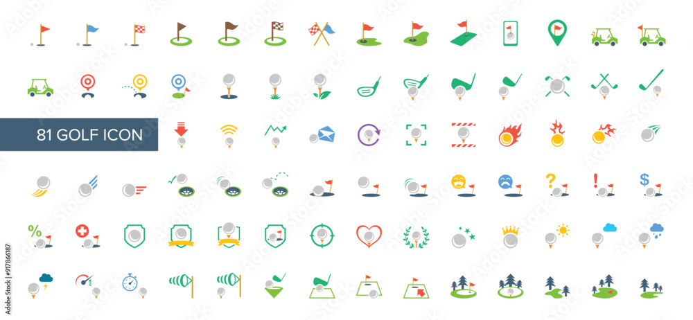 Set of 81 golf icon collection.Vector illustration. Perfect for logos ...
