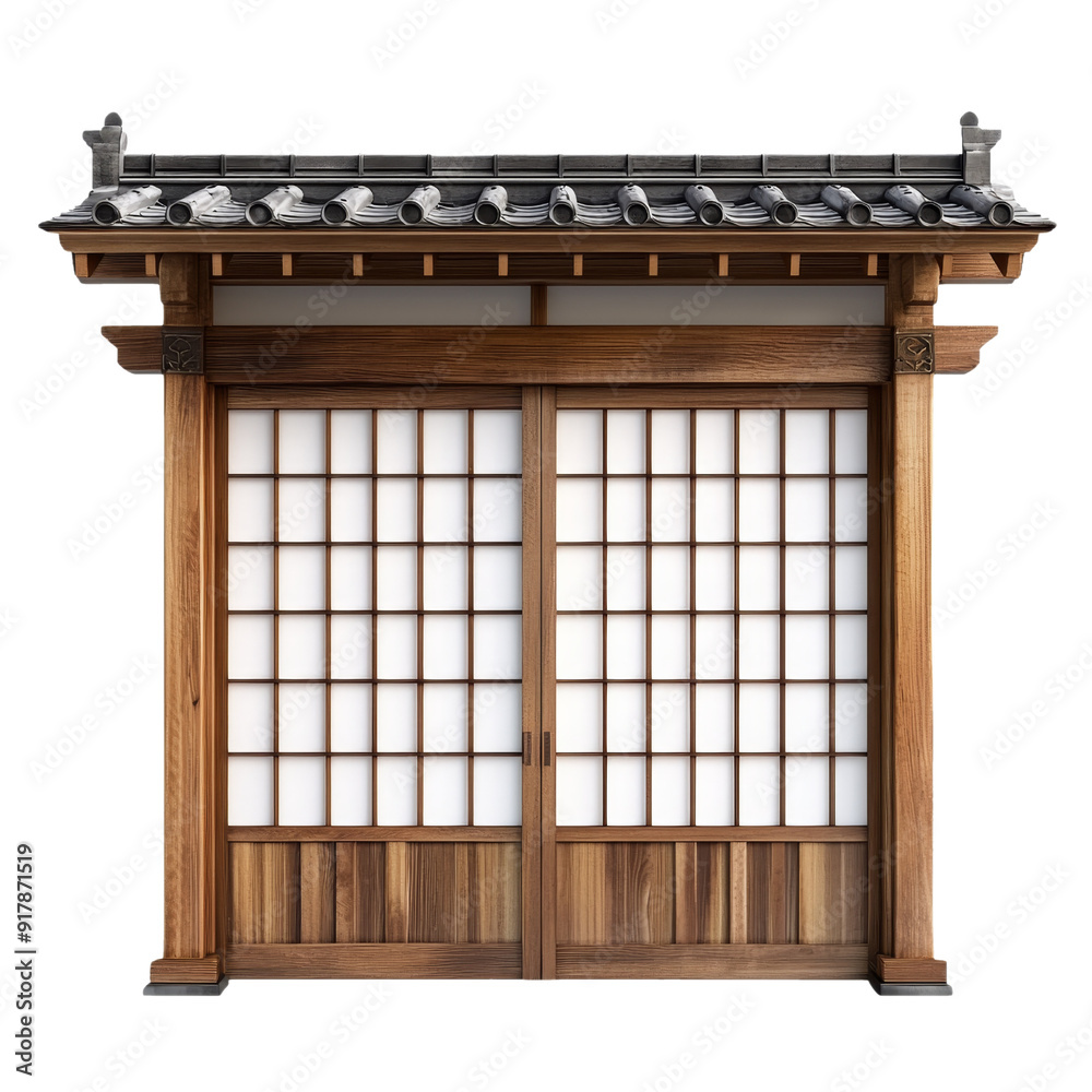 Traditional Japanese sliding shoji door with wooden frame and rice ...