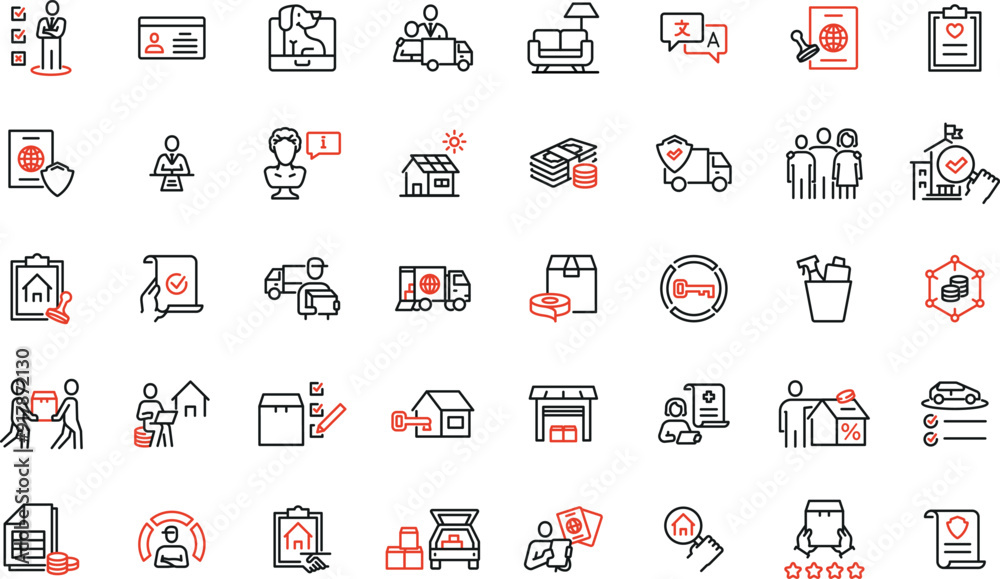 Vector Collection of linear icons related to emigration, relocation ...