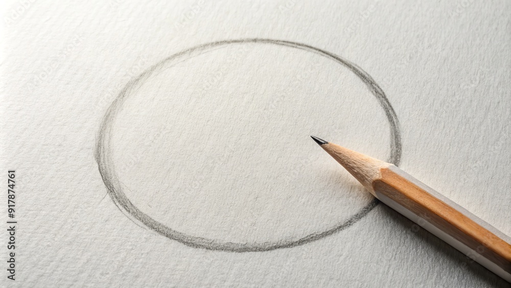 A precise pencil outlines a perfect circle on a blank white paper, with ...
