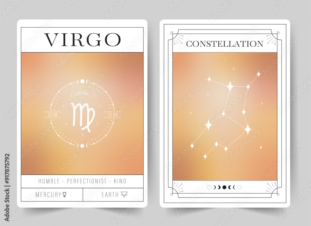 Virgo. Witchcraft cards with astrology zodiac sign and constellation ...