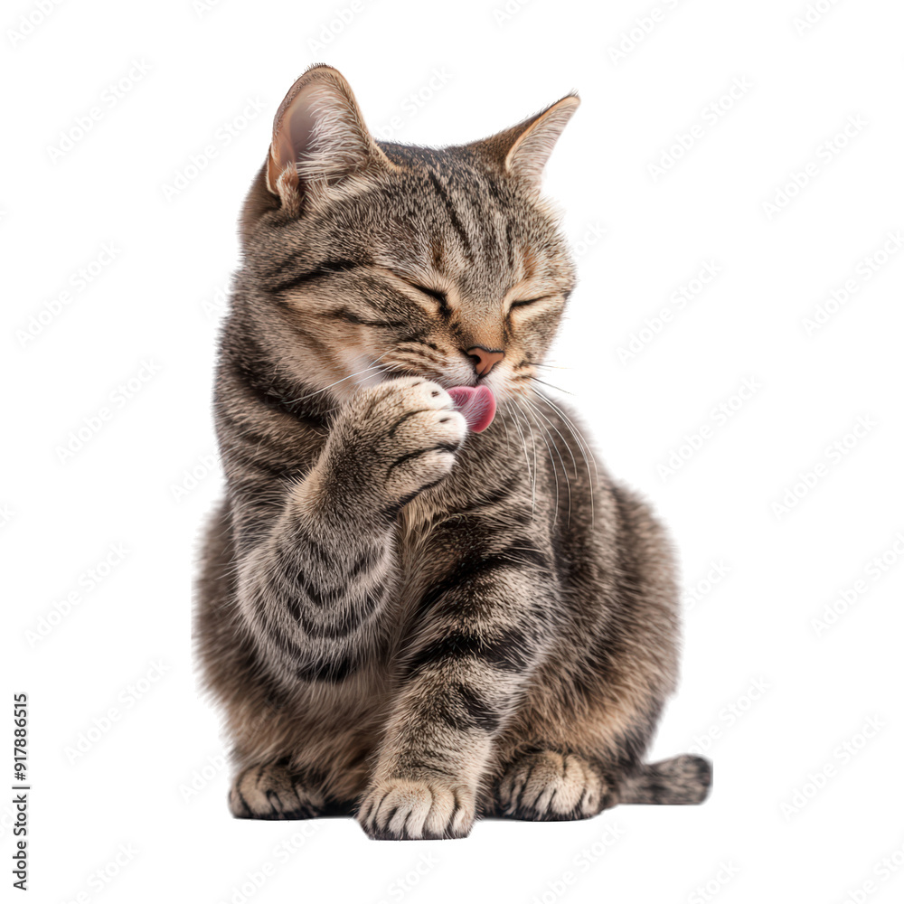Cat Licking Paw After Eating On Transparent Png Background For Post ...