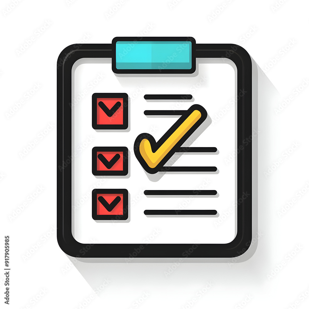 A colorful checklist with checkboxes and a tick mark, symbolizing task completion and project ...
