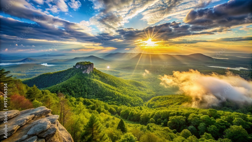 Scenic vista of rolling mountains and lush green forests from Pilot ...