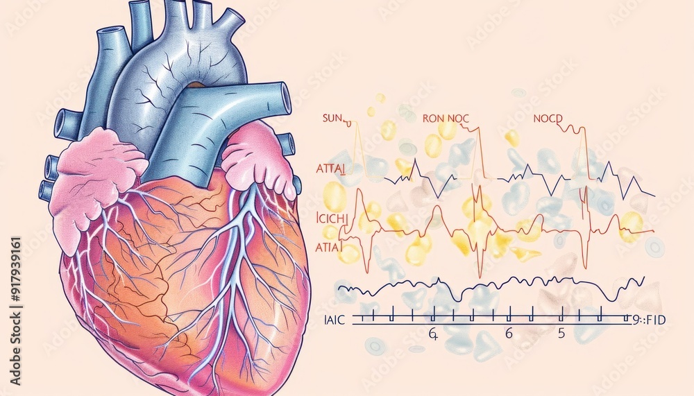 Human heart showing atria, ventricles, arteries, veins and ...