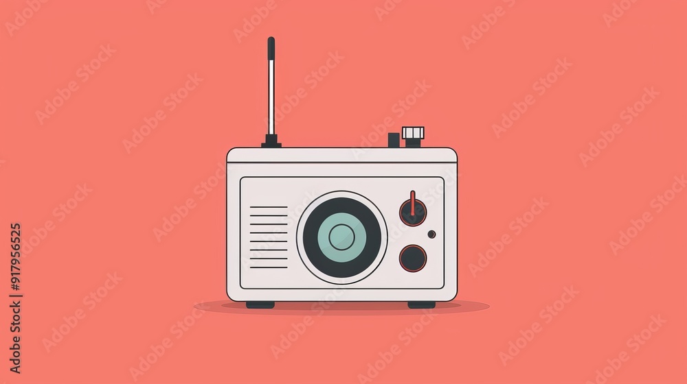 Basic radio with antenna, minimalist style, 2D vector art, clean lines ...