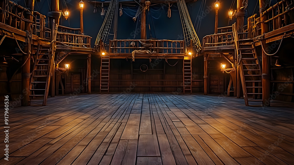 empty pirate ship deck background for theater stage scene Stock Photo ...