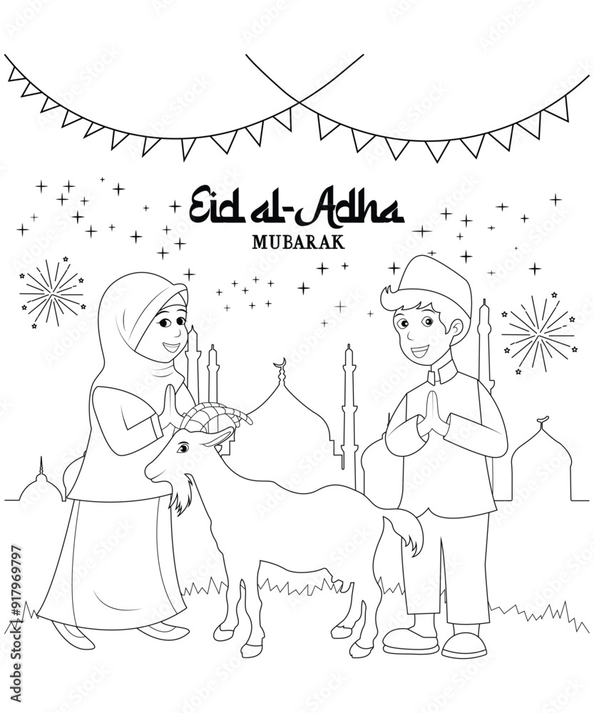 Vector de Stock Eid al-Adha Mubarak .Fanny Eid Coloring page for kids ...