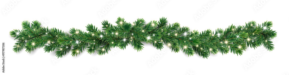 Christmas tree garlands on transparent background. Realistic pine-tree ...