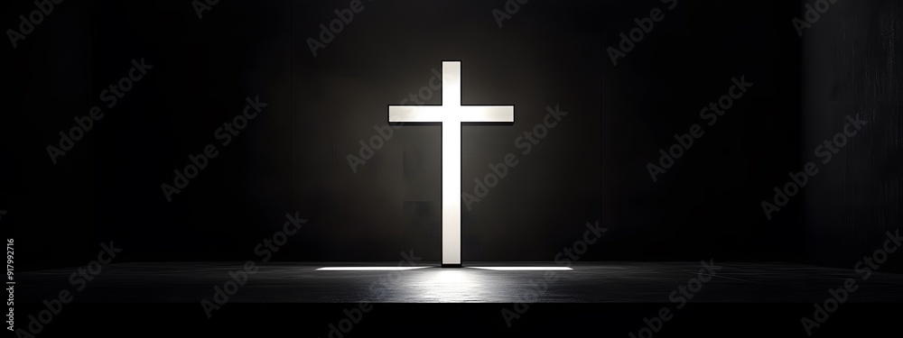 Minimalist plain black background with a white cross, featuring a solid ...