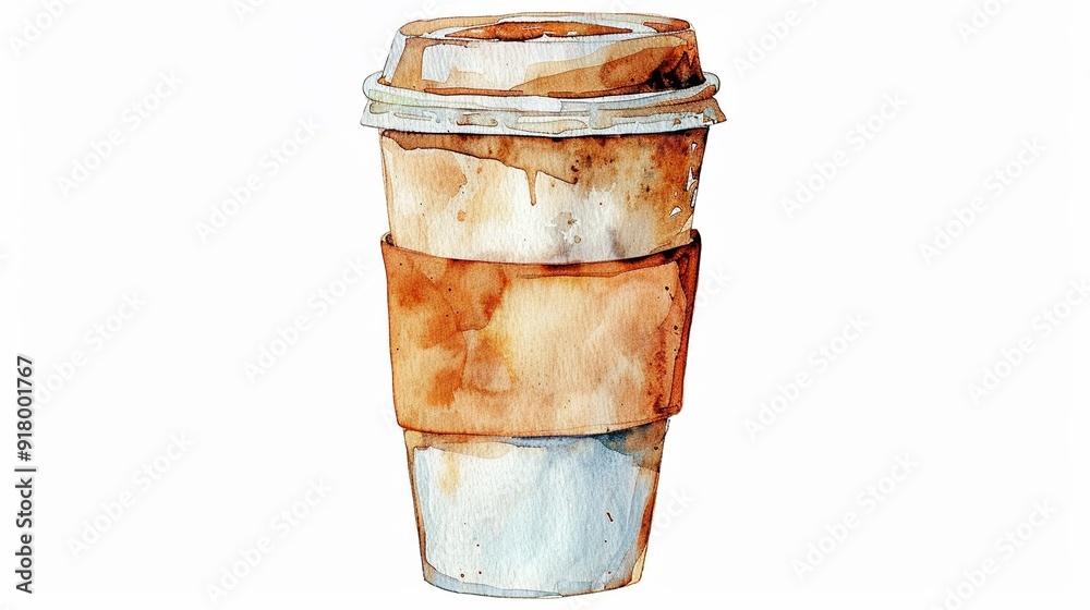 Disposable coffee cup with a sleeve,Clipart, watercolor illustration ...