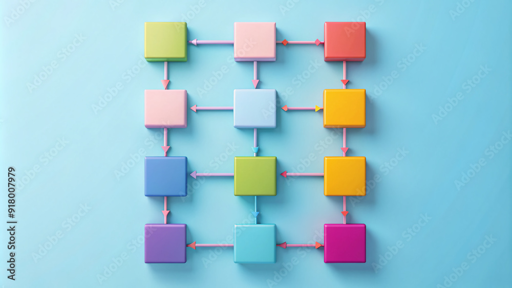 Colorful vertical flowchart with rectangular blocks and arrows ...