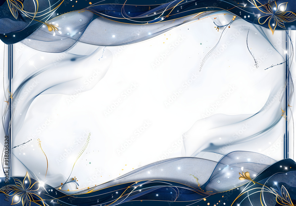 Blue and gold border frame with white background vector presentation ...