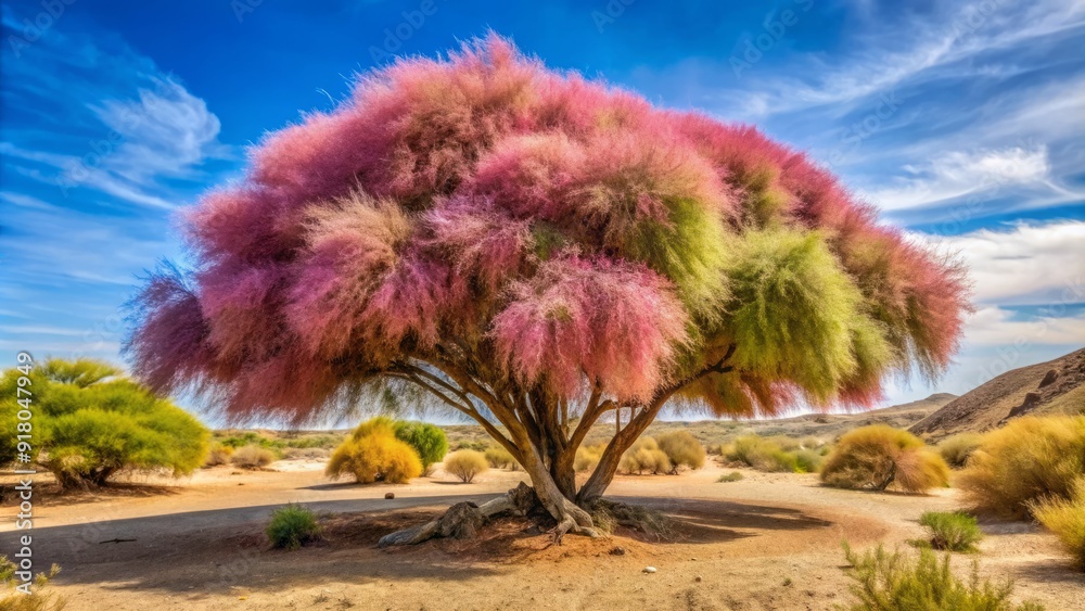 Tamarix aphylla, also known as athel tree, grows in desert landscapes ...