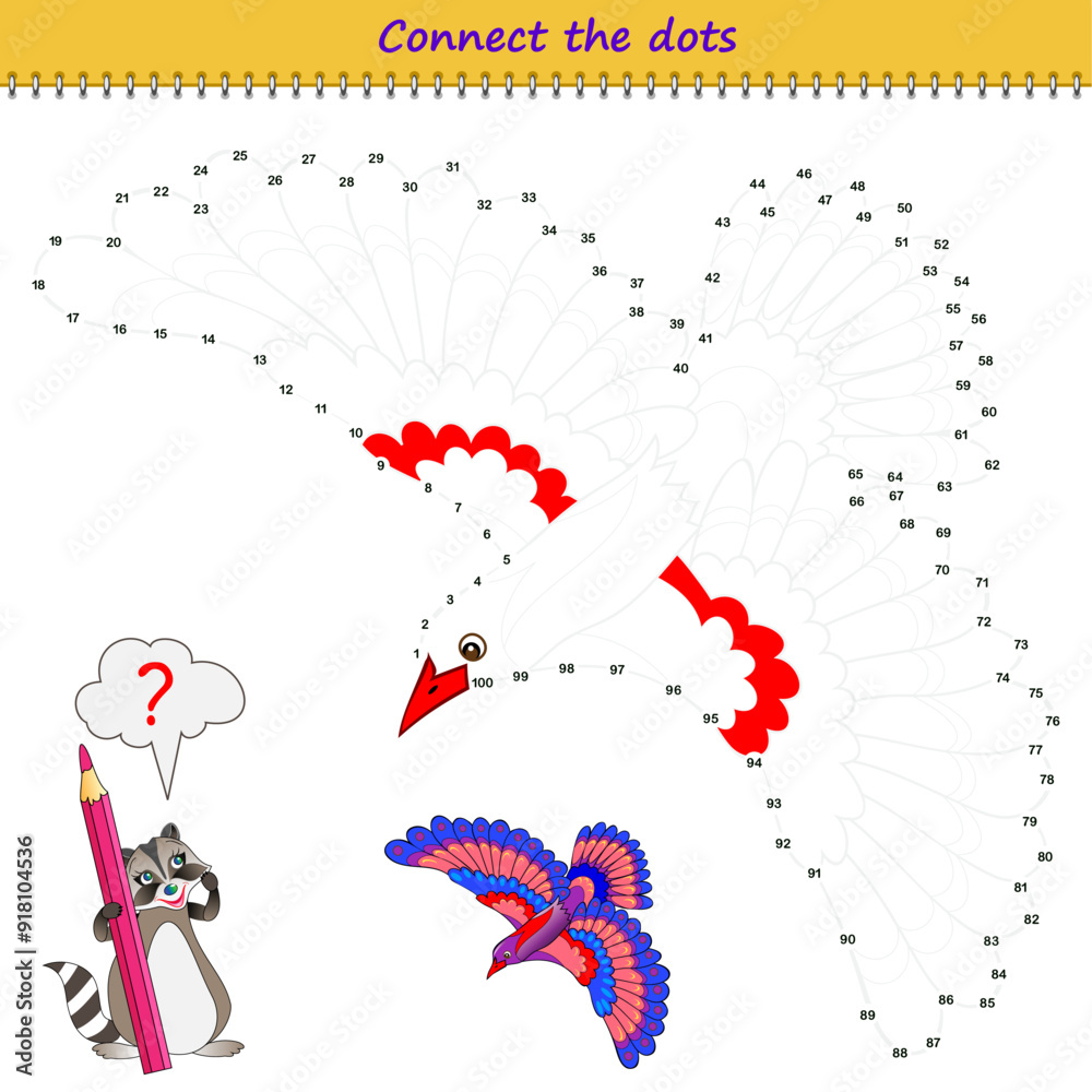 Connect the dots from 1 to 100 and draw the bird. Trace the line ...