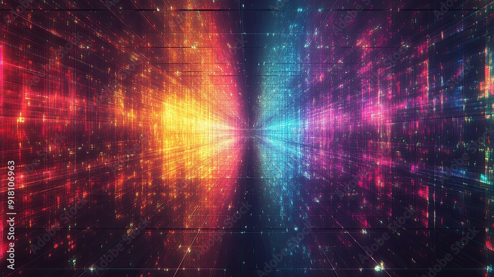 A digital grid where every line and square is an intense RGB color ...