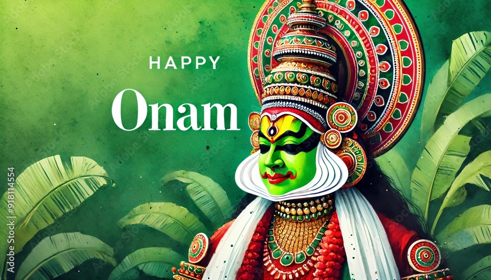Watercolor illustration for onam with traditional kathakali dancer ...