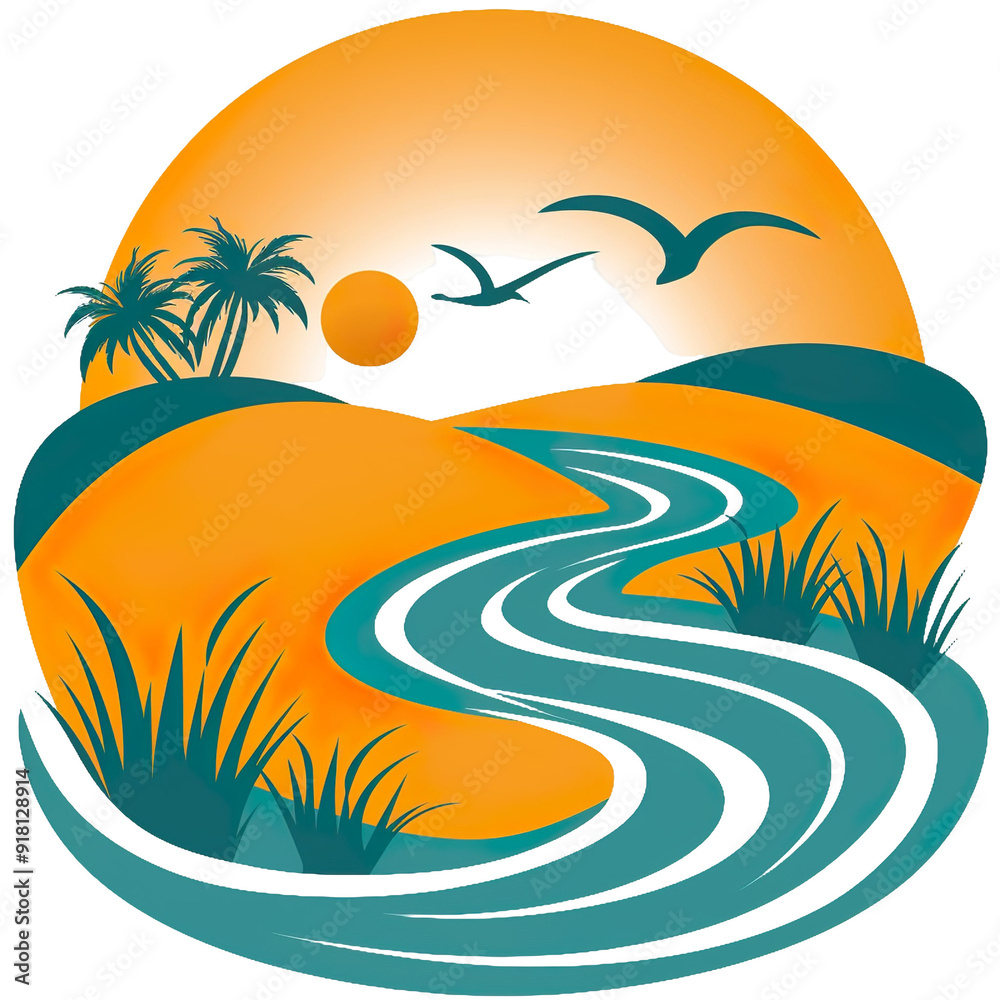 2D logo of a sand dune in flat desert-inspired color palette isolated ...