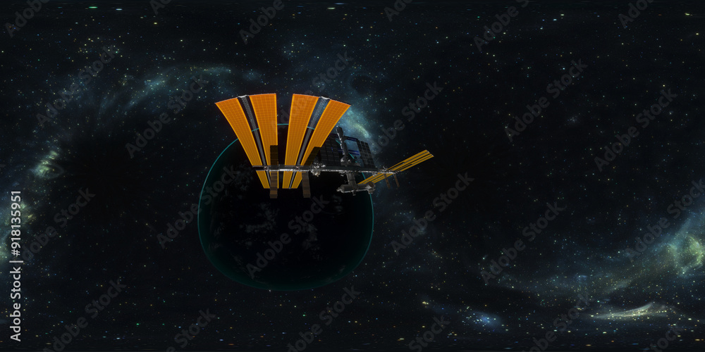 360 degree space background with Planet Earth and International Space ...