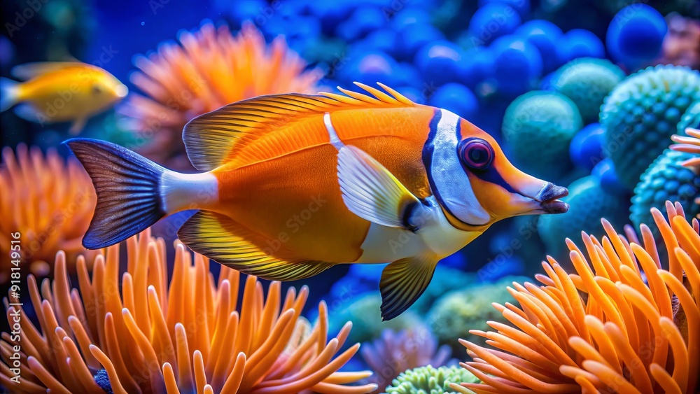 Vibrant orange coral with white and black stripes, also known as ...