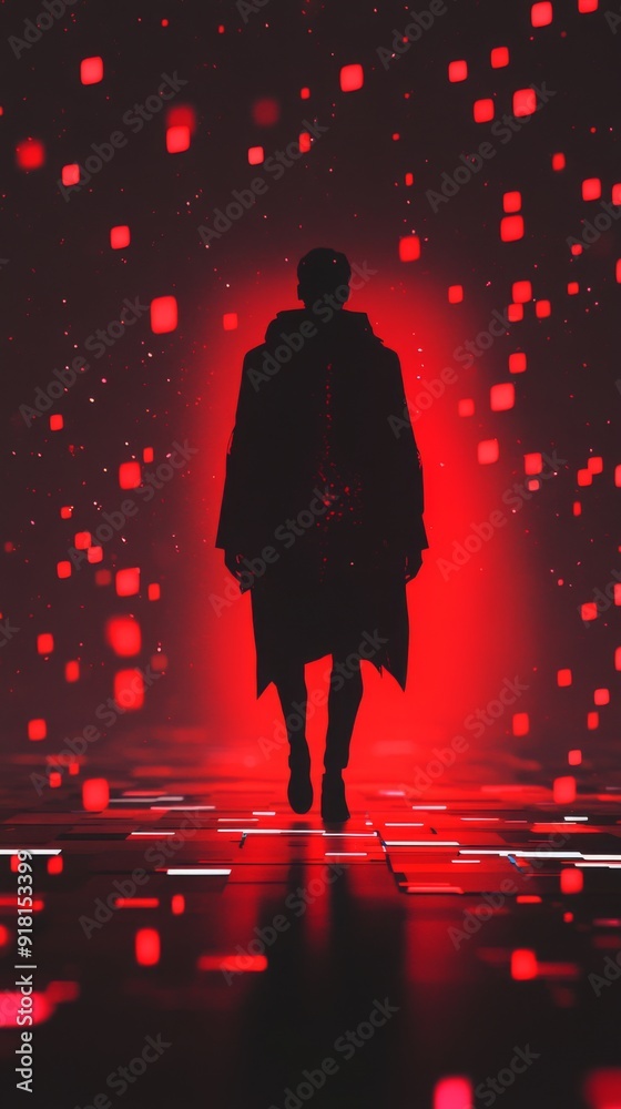 High-Tech Concept Art: Silhouette of a Person Walking in the Realm of ...