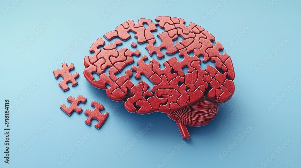 Creative depiction of a brain made of puzzle pieces, symbolizing ...