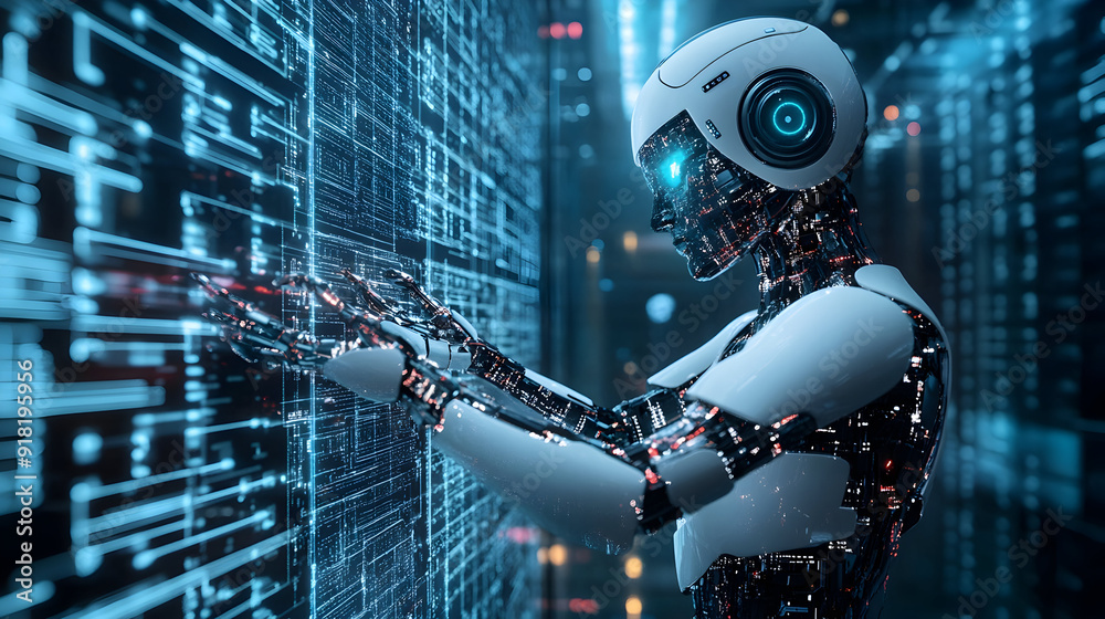 AI-Driven Cybersecurity - A visual of artificial intelligence systems detecting and responding ...
