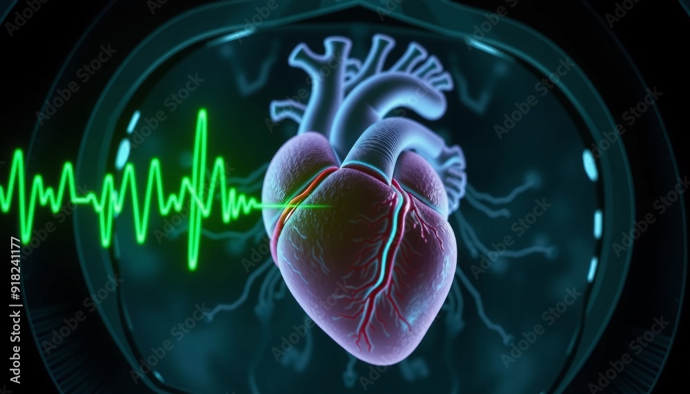 heart CT scan model hyper-realistic with vivid details central focus ...